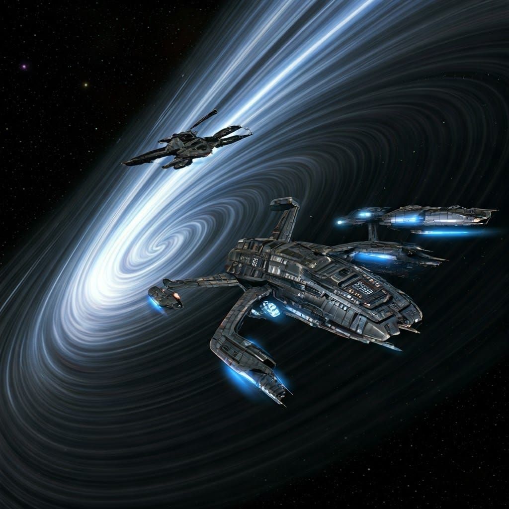 Cosmic Starships Navigate Magnetic Vortex Tunnels - AI Art