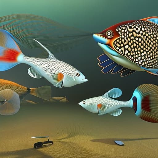 two anthropomorphic fish are sitting like human in a bus/ 8k resolution ...