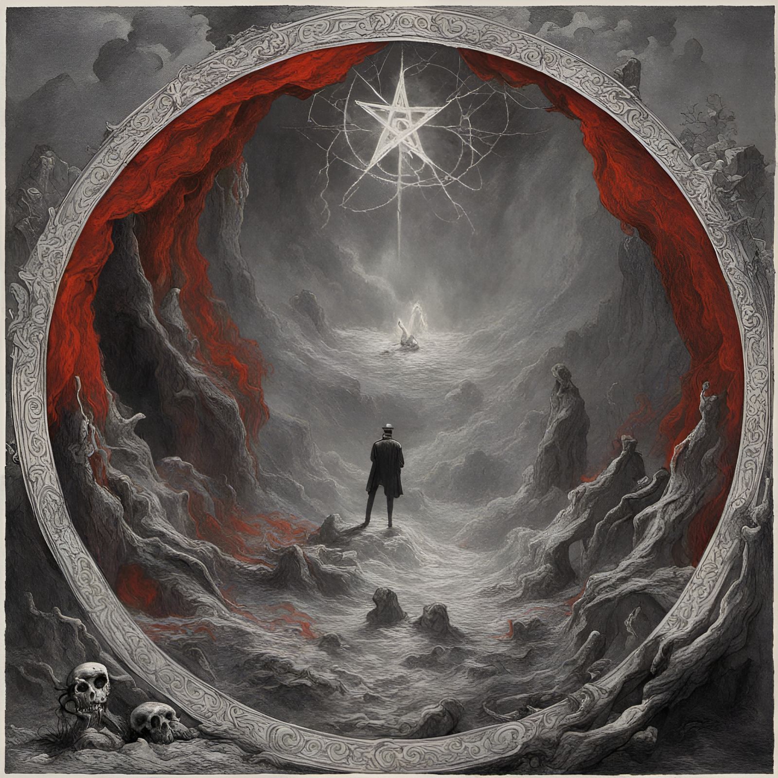 red mystic fog in Hell pentagram - AI Generated Artwork - NightCafe Creator
