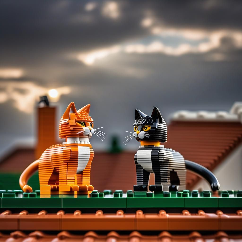 Cats bricks on the roof - AI Generated Artwork - NightCafe Creator