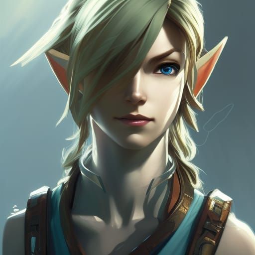 Link from Zelda, head and shoulders portrait, 8k resolution concept art ...