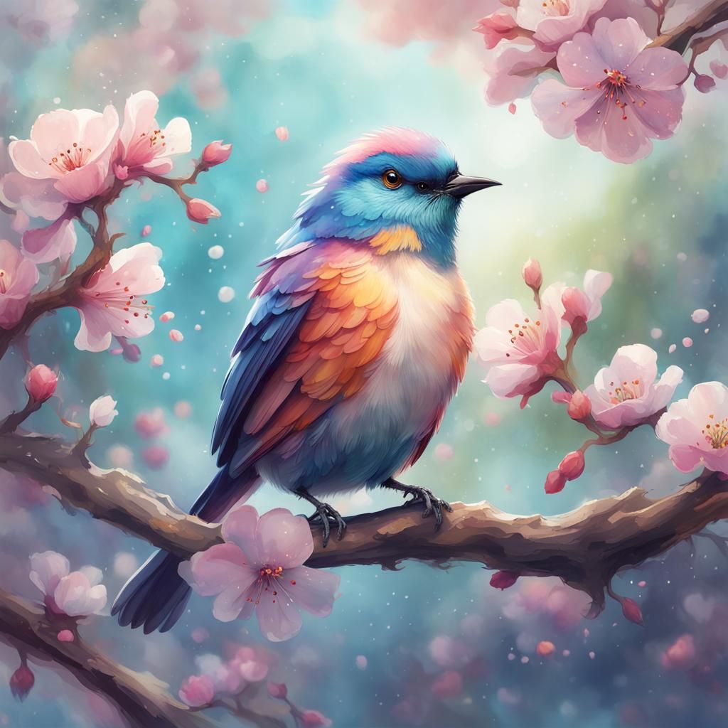 Beautiful Bird Surrounded by Blossoms - AI Generated Artwork ...