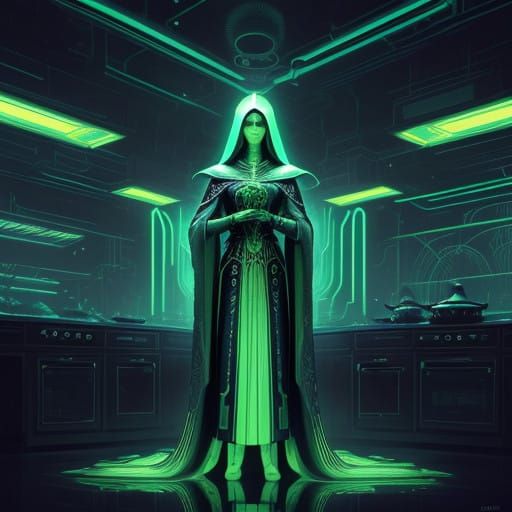 Oracle The Matrix - Futuristic Oracle in Ancient Robes Amids...