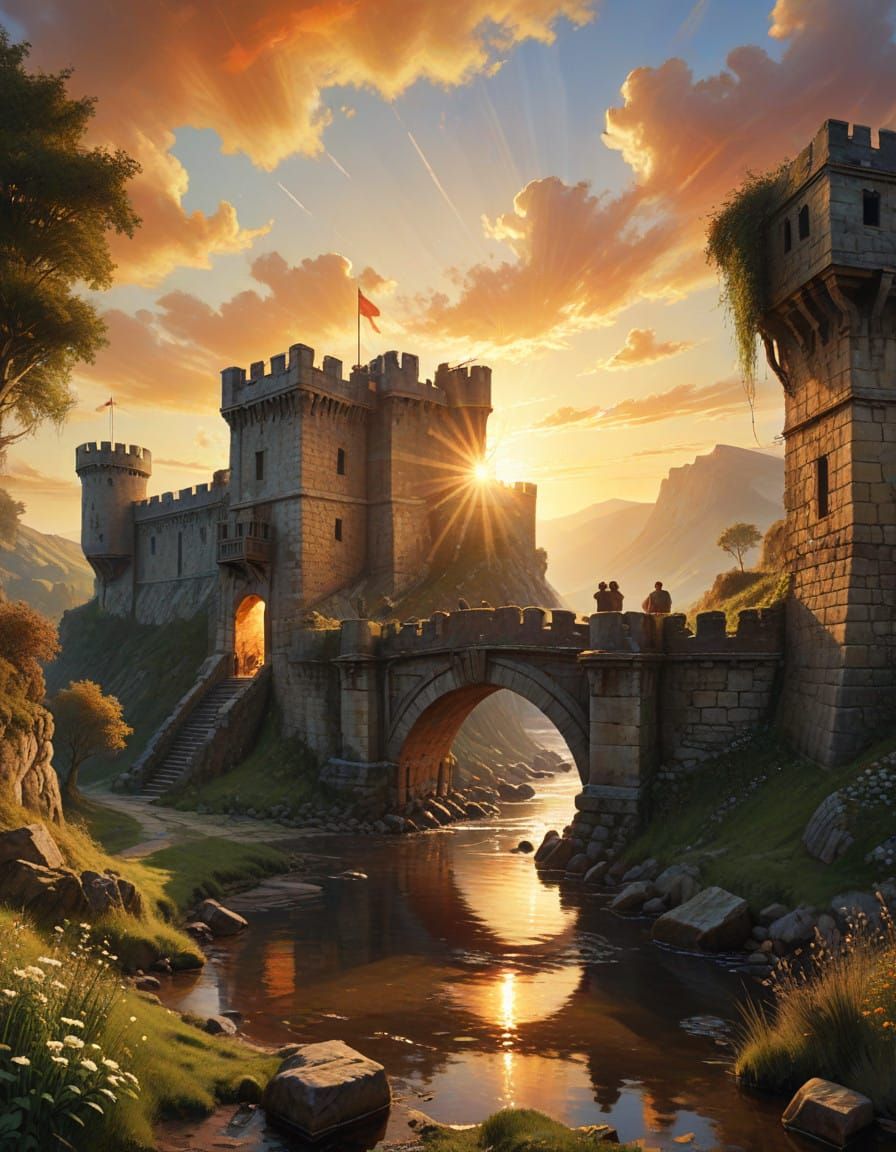 15th Century War Fort Illuminated by Golden Sunset - AI Art