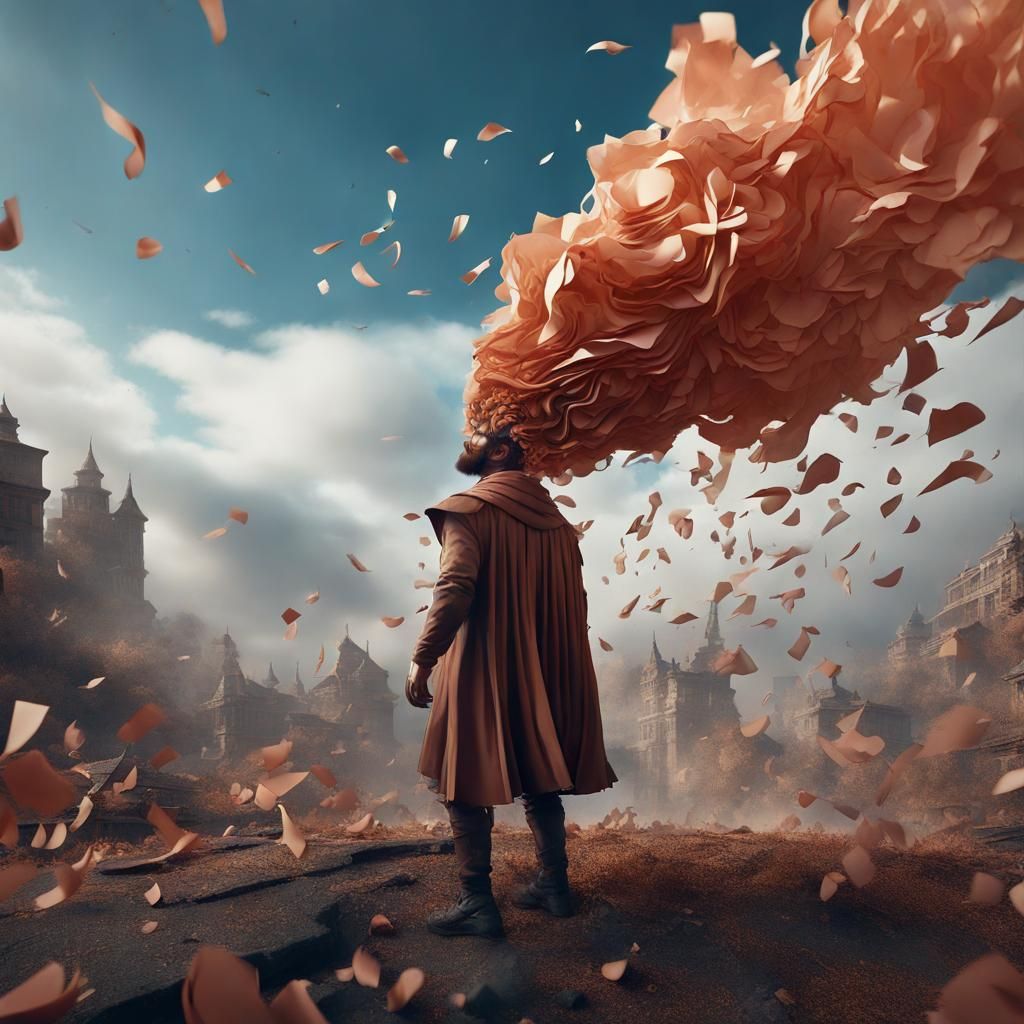 man made of paper blowing away in the wind - AI Generated Artwork ...