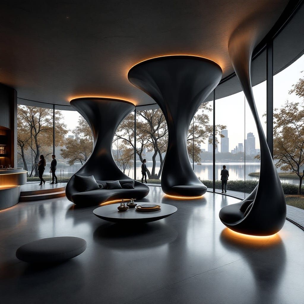 Futuristic Minimalist Oasis with Abstract Flower F... - AI Art