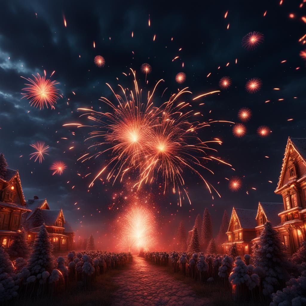 a night sky full of firecrackers on Christmas eve - AI Generated ...