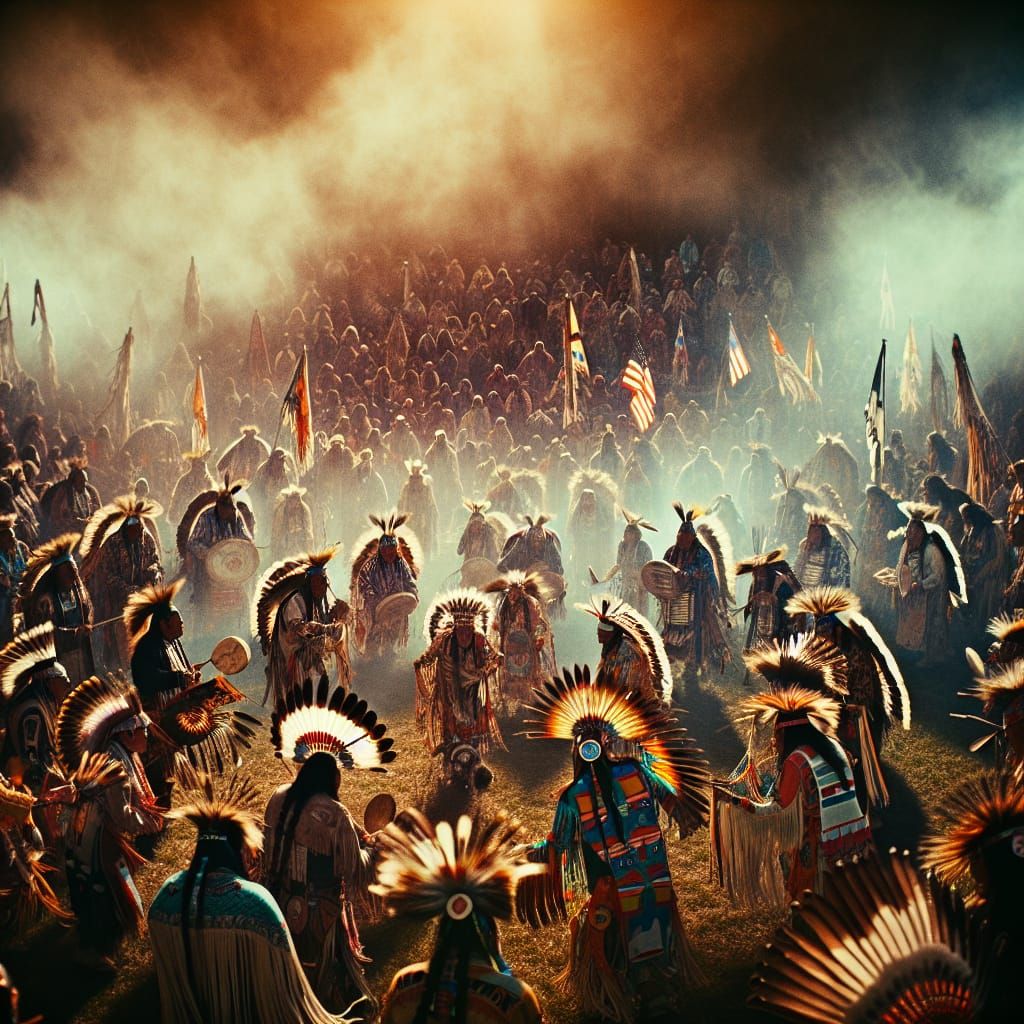 Ceremonial gathering of Native Americans to the powwow