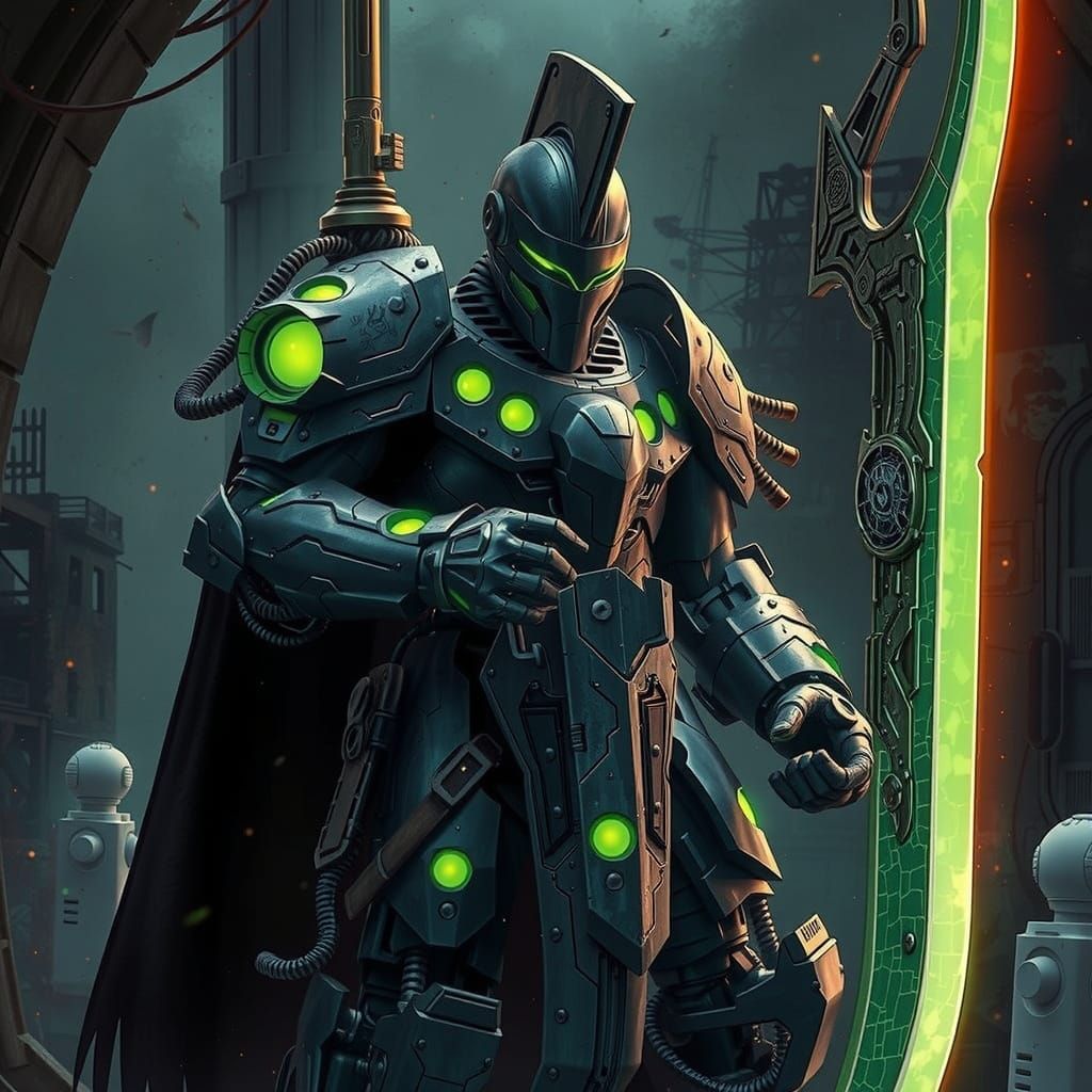 Cyberpunk Mech Knight with Death Scythe and Green ... - AI Art