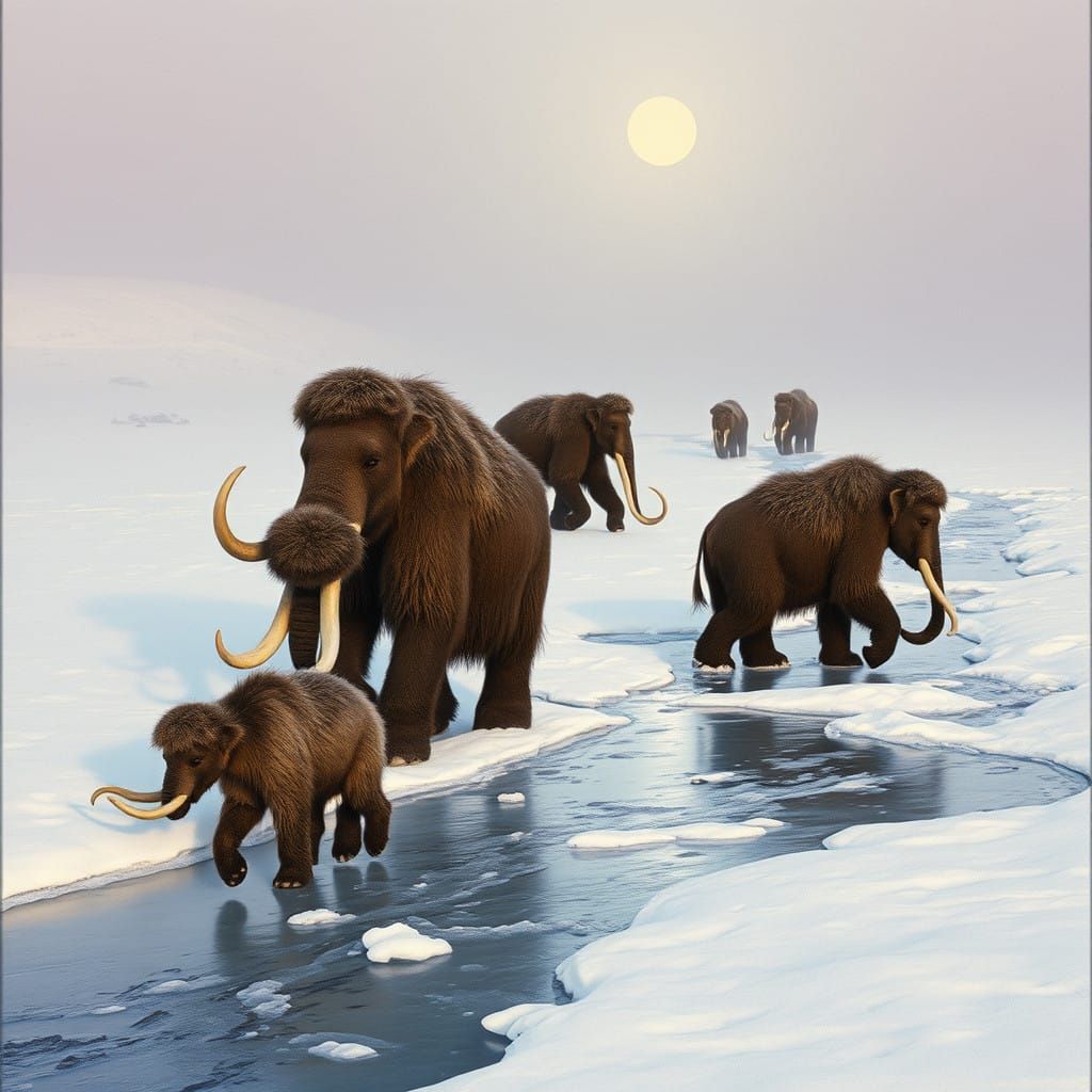 Surreal Mammoths Roam Under a Glowing Full Moon - AI Art