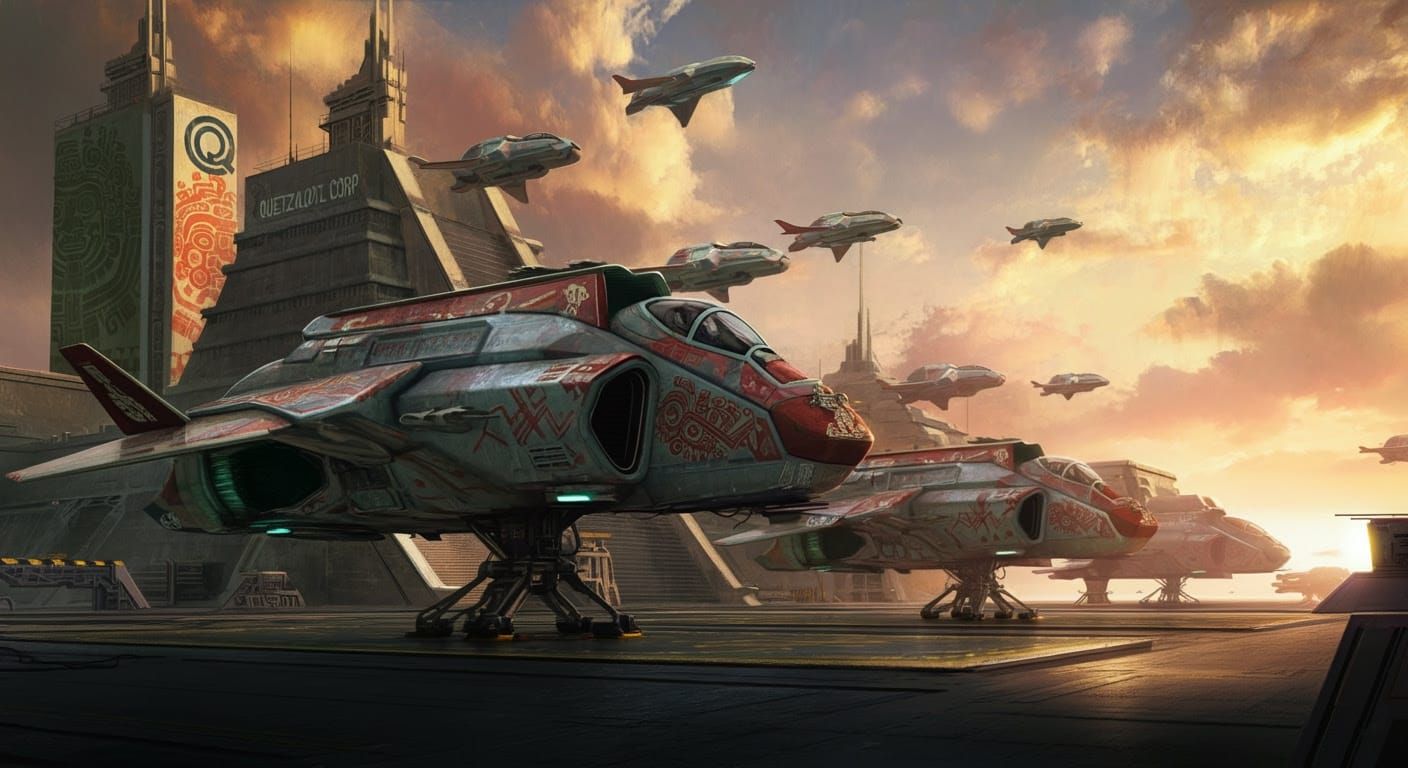 Aztec military spaceport spreads across the valley of Tenochtitlan, its ...