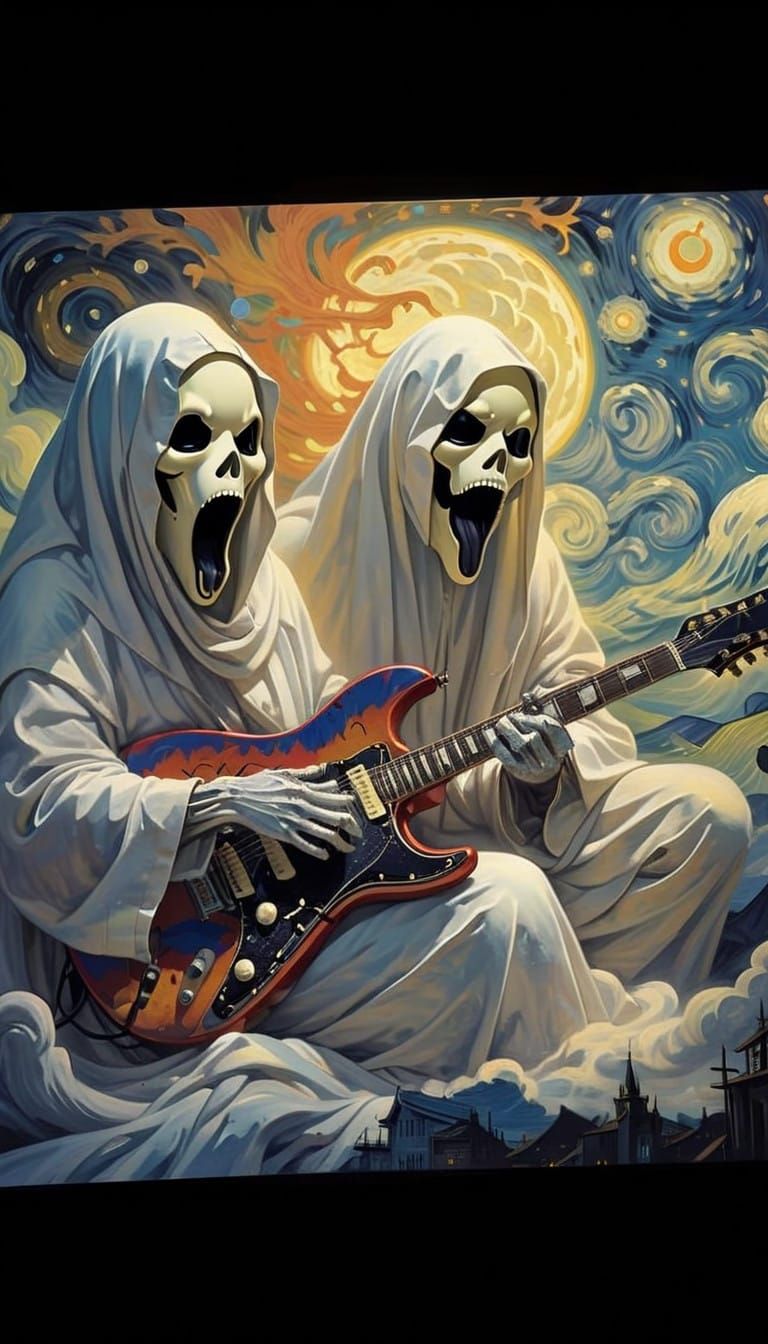 Two ghosts, shrouded in tattered white sheets with holes cut out for ...