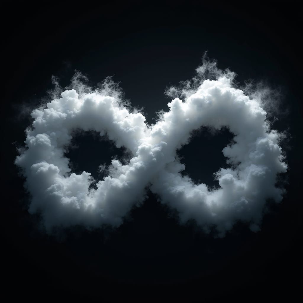 Cosmic Infinity Symbol in Whispy Clouds on Black B... - AI Art