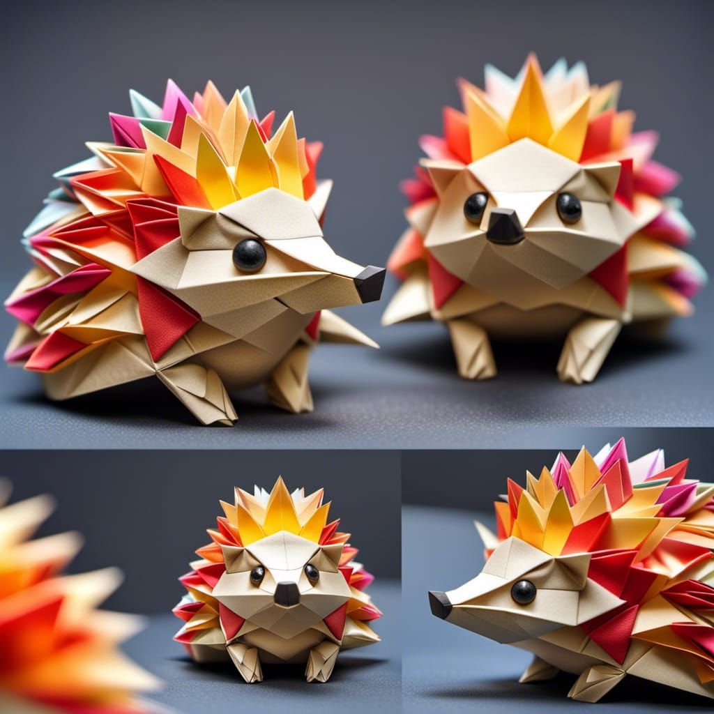 Super cute origami hedgehog, intricately detailed, perfectly folded ...