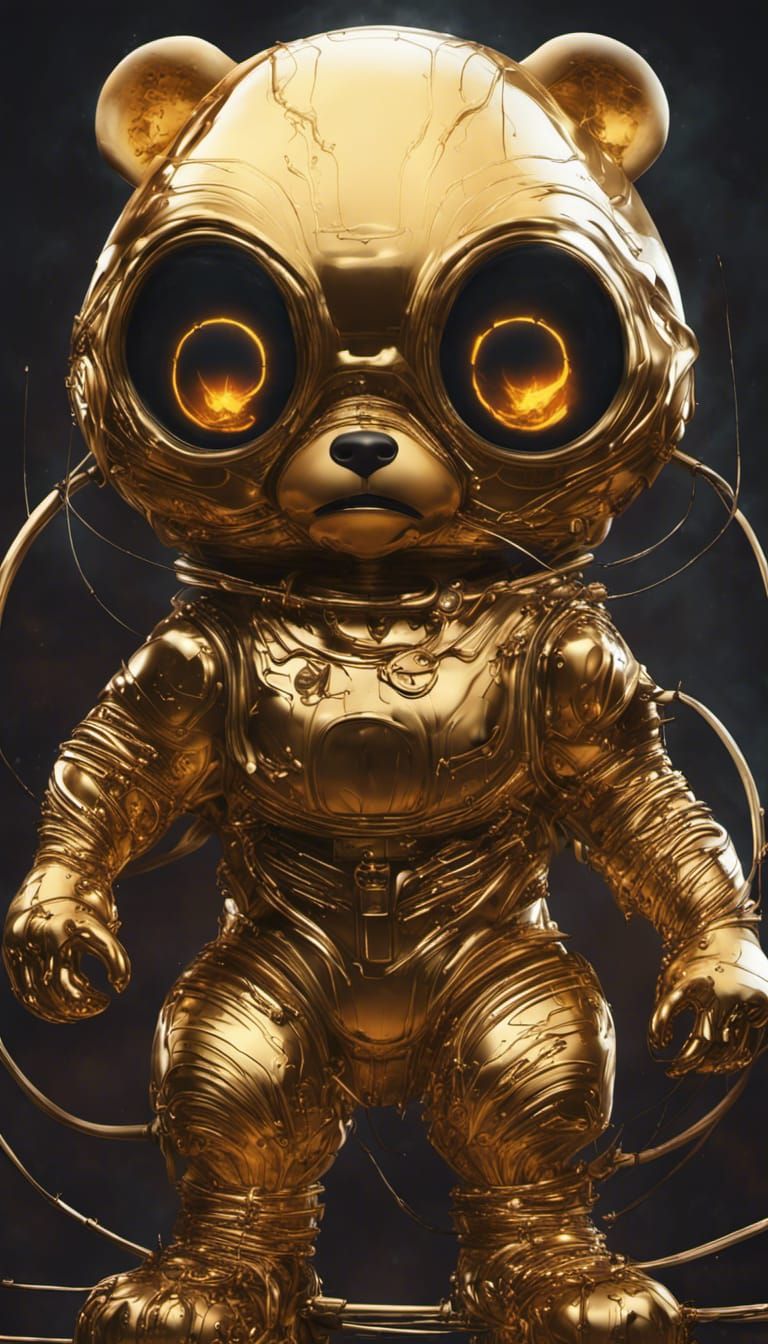Photograph Portrait of a cute Chibi golden alien Bear character ...