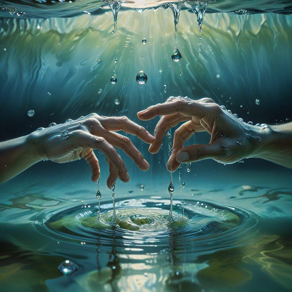 Hands made of water - Dreamlike Water Hands in Ethereal B...