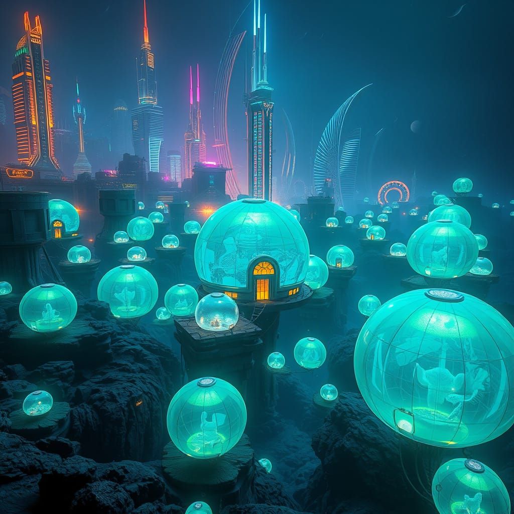 Ethereal Underwater Metropolis in Cyberpunk Style - AI Art