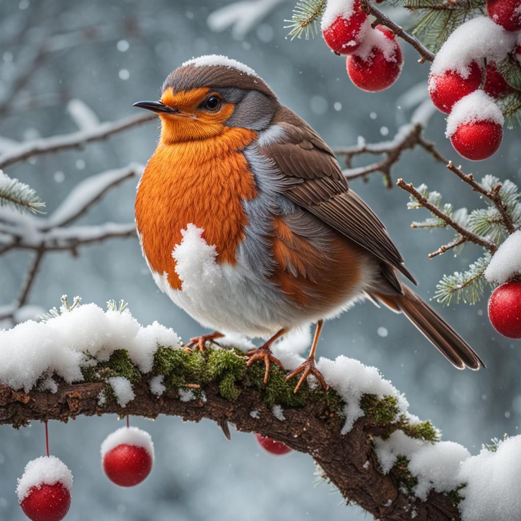 Freezing robin - AI Generated Artwork - NightCafe Creator