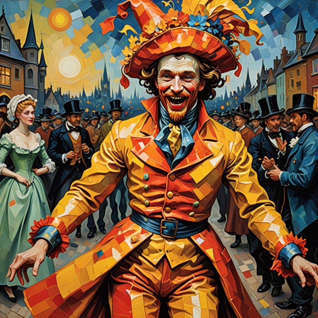 Vibrant Jester Dances with Elegance in Neo-Impress... - AI Art