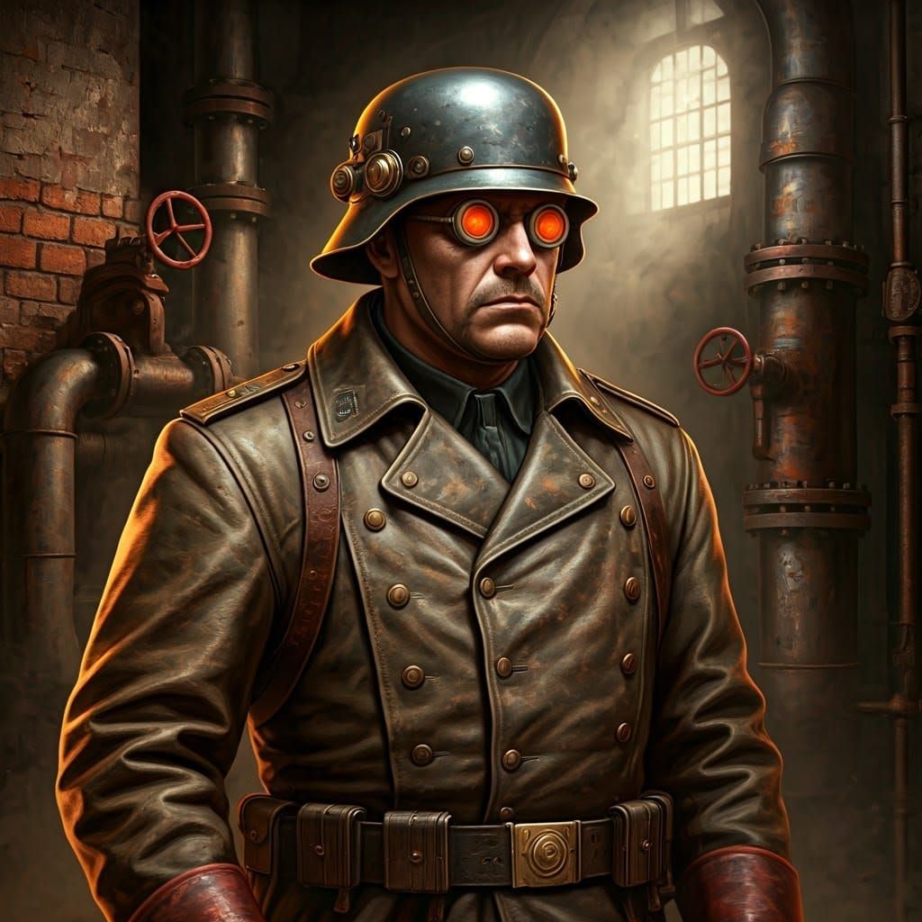 Dieselpunk Soldier in Industrial Ruins - AI Art
