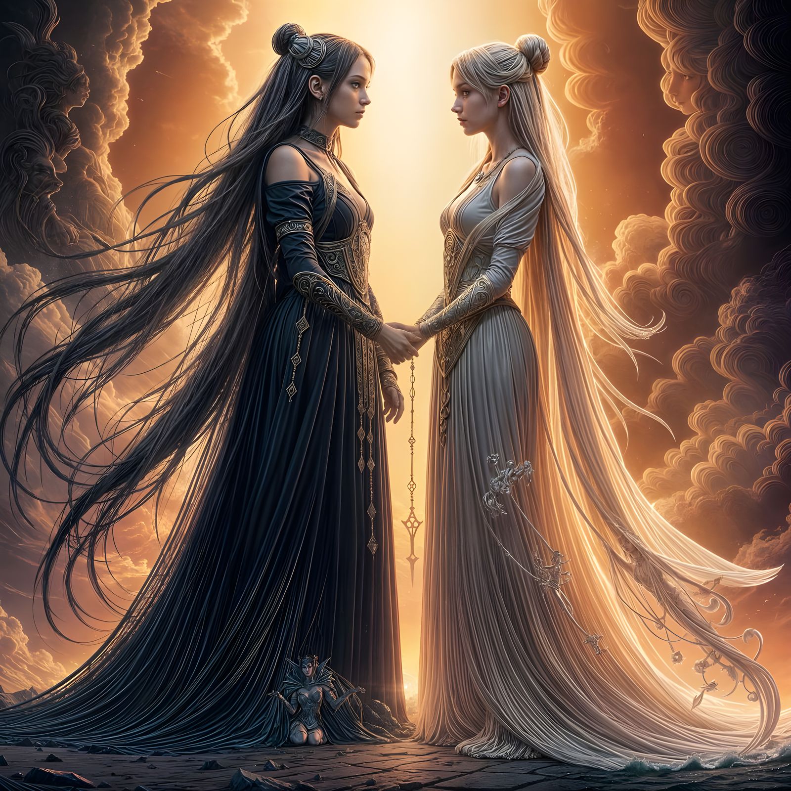 Ethereal Goddesses in Deep Color Anime Style - AI Art