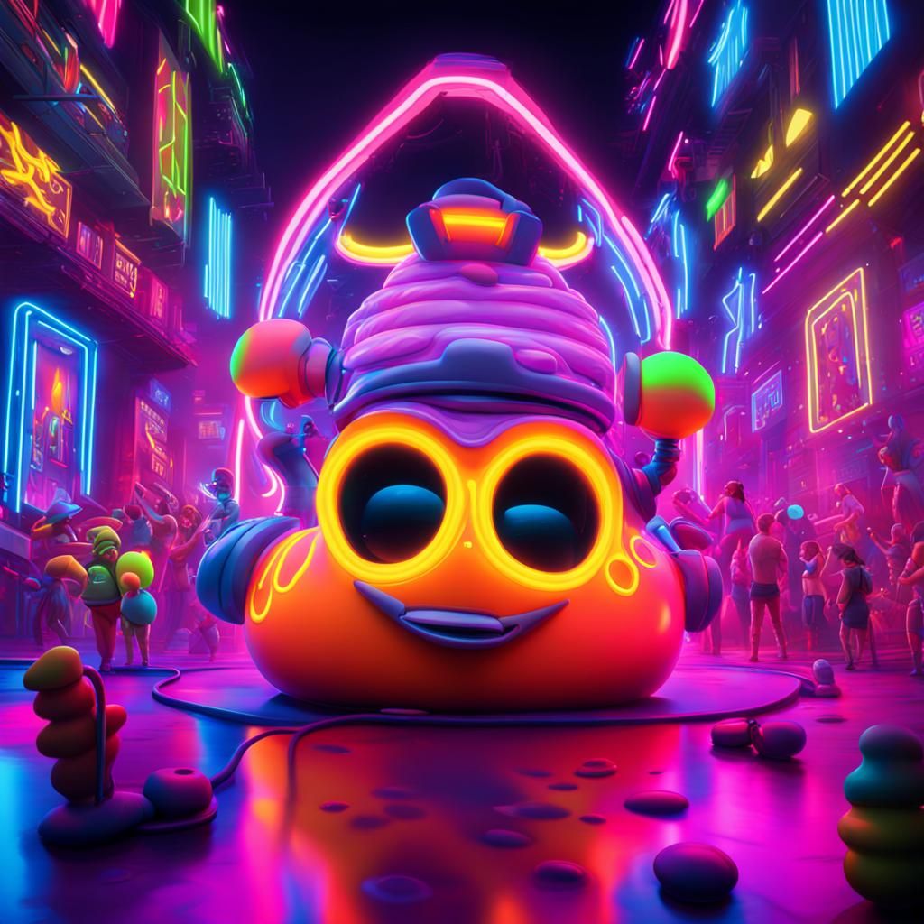 Neon cartoon rave party : - AI Generated Artwork - NightCafe Creator
