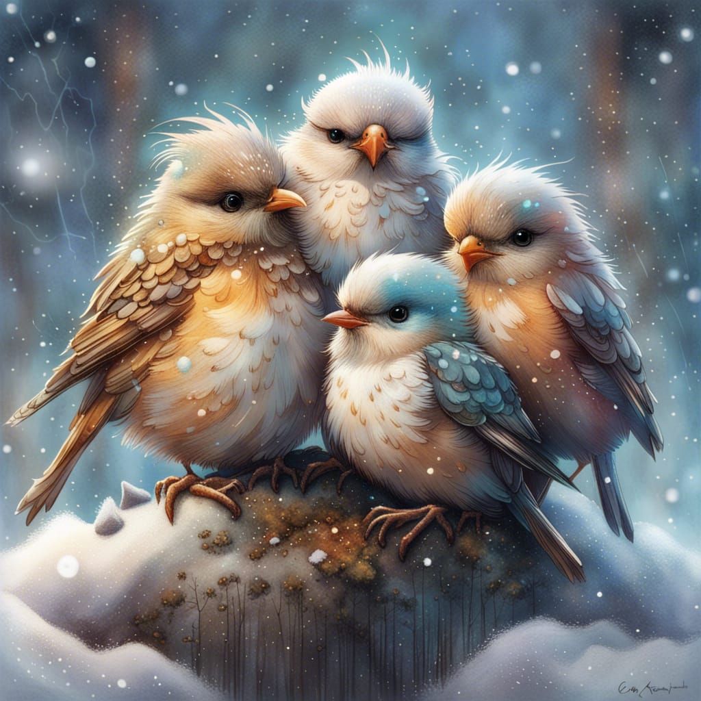 cute fluffy little Birds huddle together - AI Generated Artwork ...