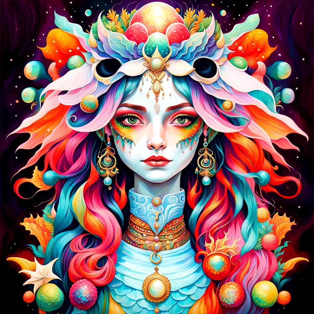 (intricately detailed imaginative acrylic paint portrait of a magical ...