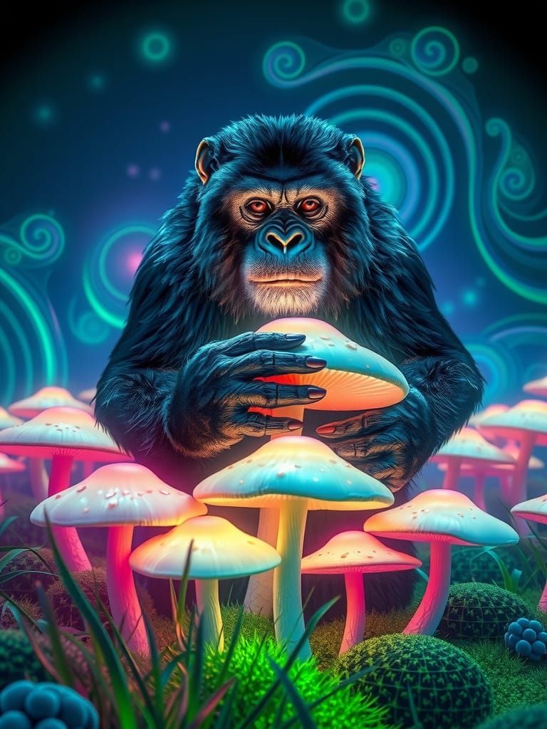 Majestic Hyperrealistic Ape Amidst Bioluminescent ... - AI Art
