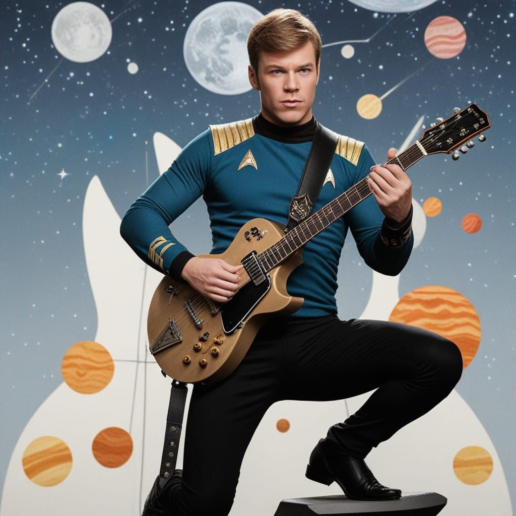 Captain Kirk Plays Starship Guitar in Cosmic Setti... - AI Art