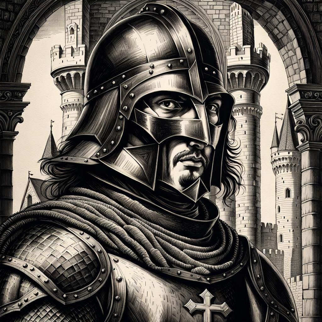 Black and White Middle Ages Etching with Charcoal (absolute realism: 3 ...