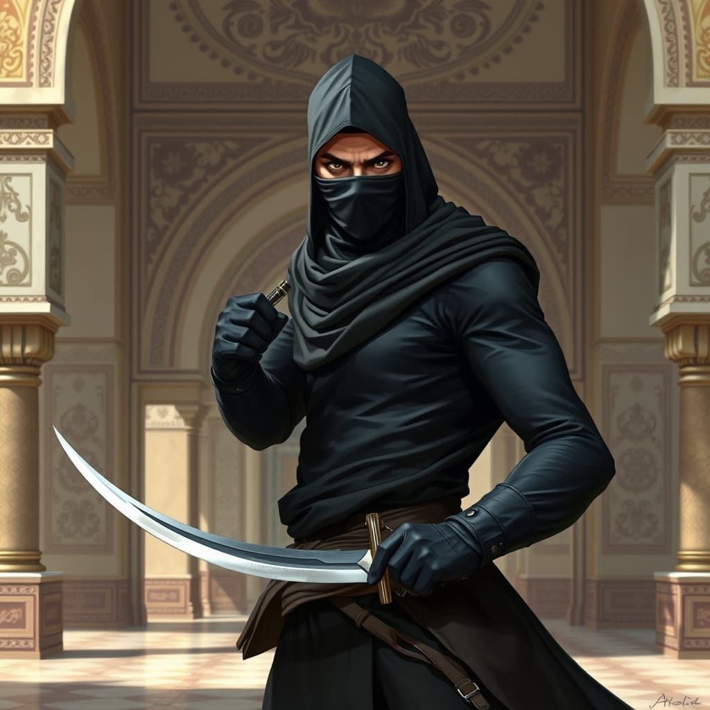 Ninja Warrior in Arab Portico - AI Art