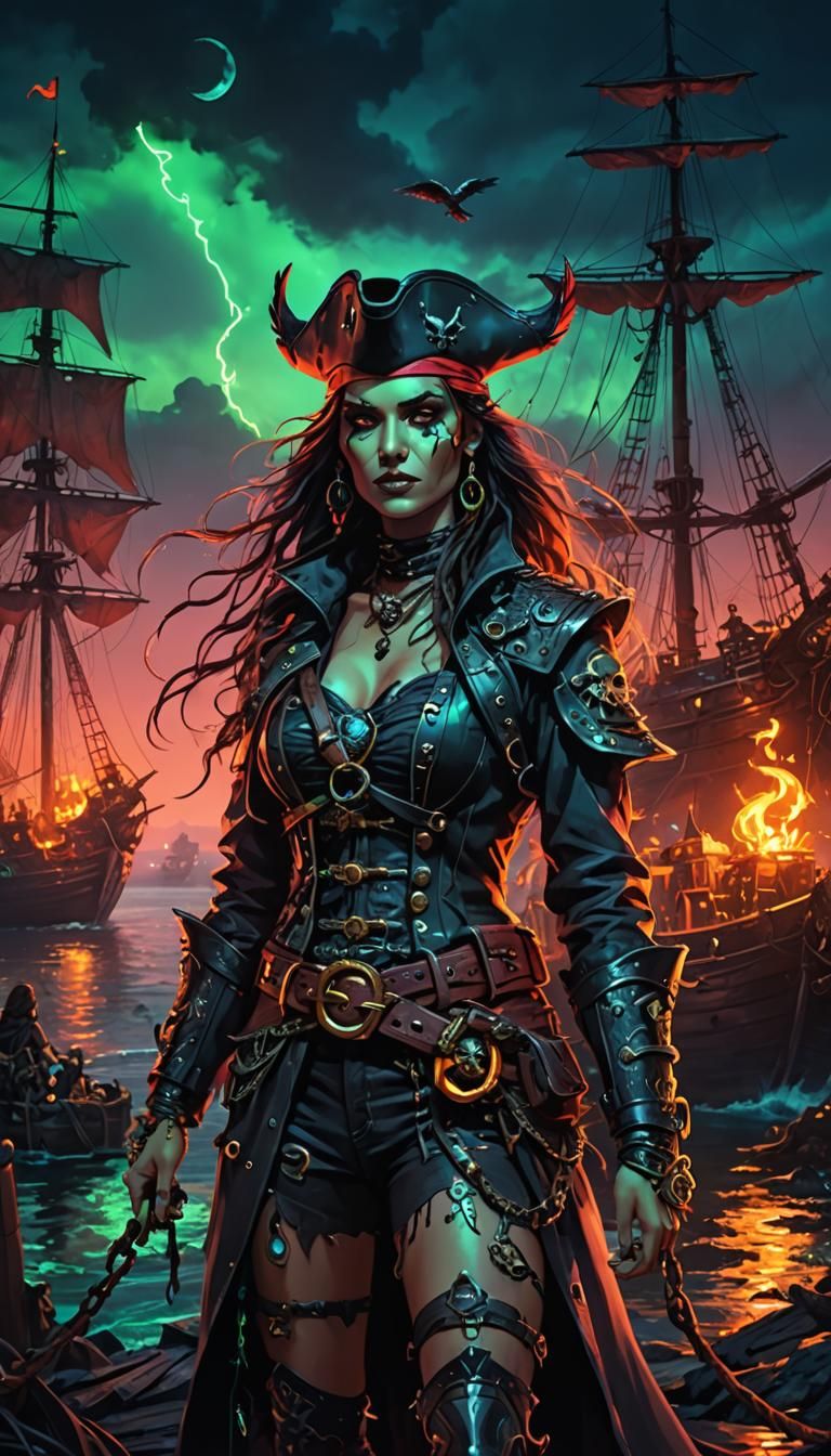 glowing neon pirate in flames - AI Generated Artwork - NightCafe Creator