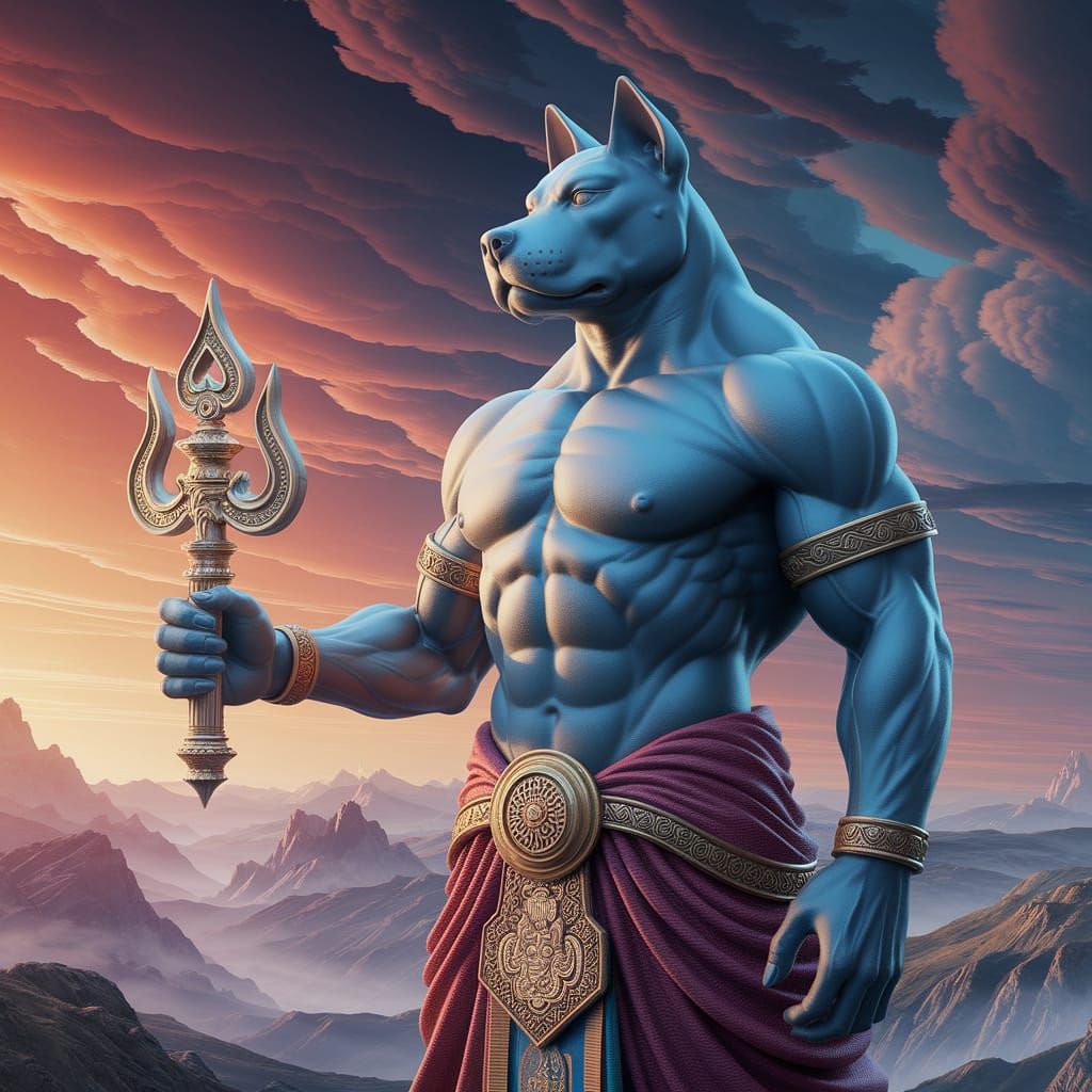 Majestic Dog-Man Deity Wields Glowing Vajra in Eth... - AI Art
