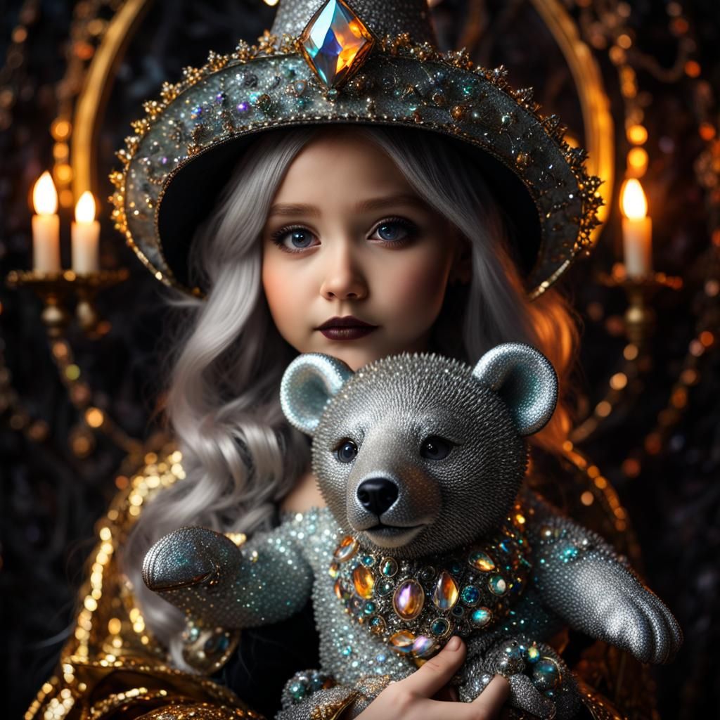 A photograph of cute Silver Witch holding a gemmed and jewel adorned ...