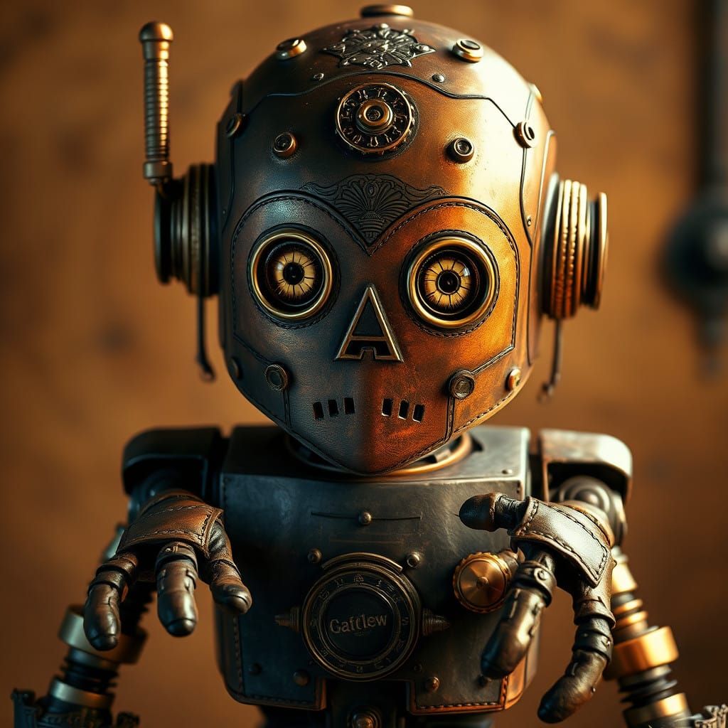 Steampunk Copper Robot with Leather Face and Hands - AI Art