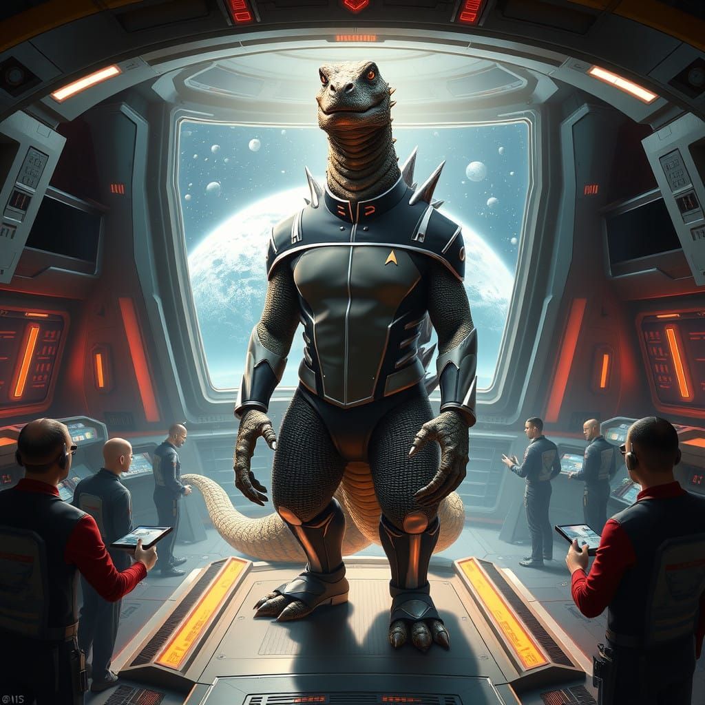 Gojira Enlists as Starfleet Captain of the USS Ent... - AI Art