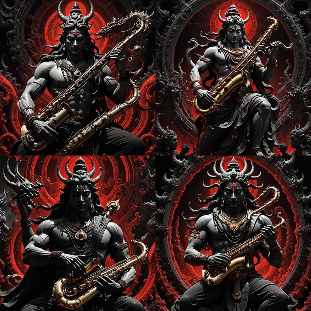 Apocalyptic Shiva Unleashes Sonic Fury in Black an... - AI Art
