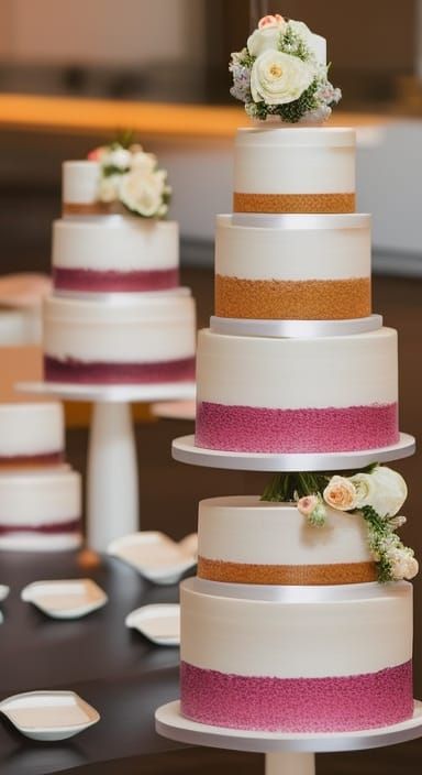 in a modern bakery or wedding venue showcasing several modern wedding ...