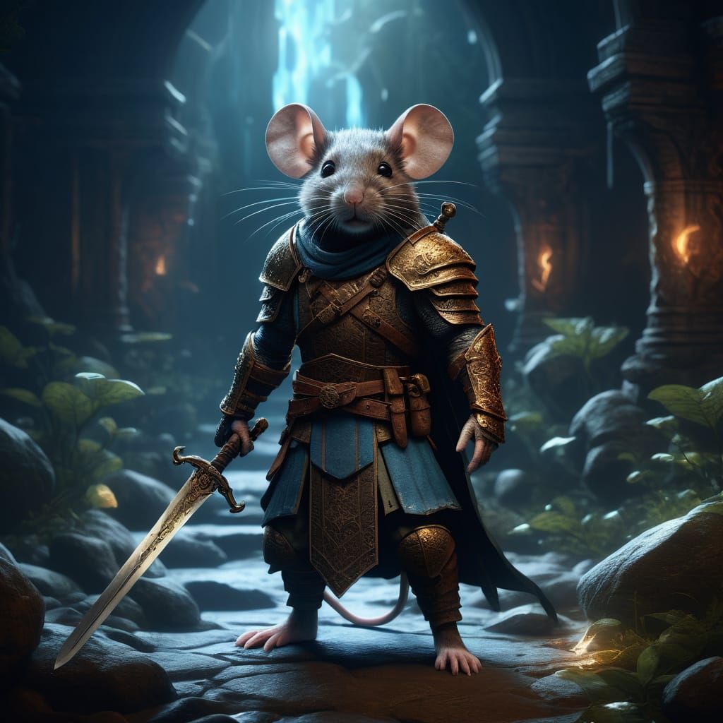 mouse with sword - Epic Mouse Warrior in Vibrant Fantasy Re...