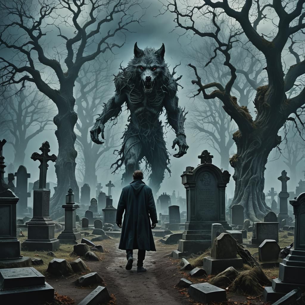 Werewolf walking through a cemetery - AI Generated Artwork - NightCafe ...