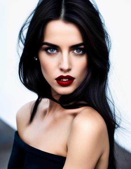 gothic ana de armas, sneeuwschoonheid, roodblauw, windwaaiend lang ...