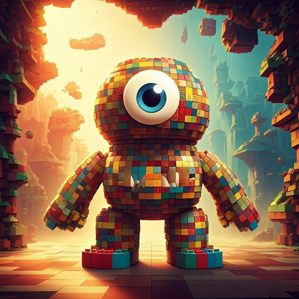 Vibrant Lego Monster in Whimsical Dreamworld - AI Art