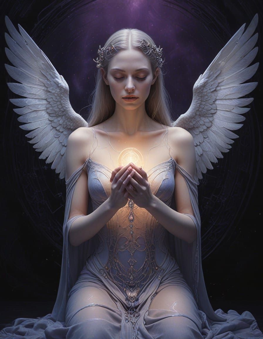 Elegant Hands in Prayer with Metatron's Cube and A... - AI Art