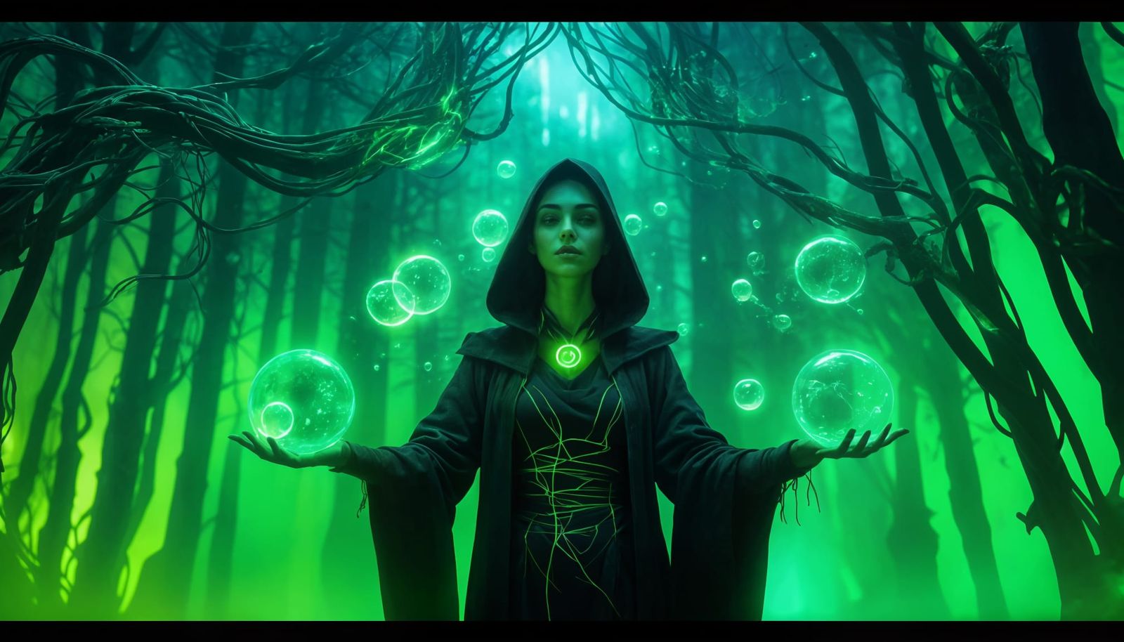 technomystical green magic witch 2 - Surreal Cyberpunk Godde...