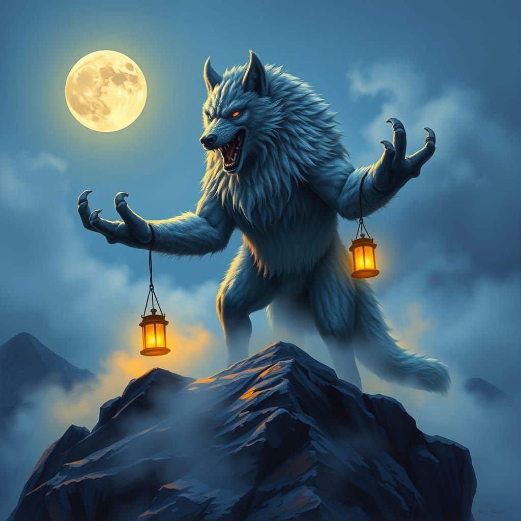 Regal Lupine Creature Emerges from Misty Mountain ... - AI Art