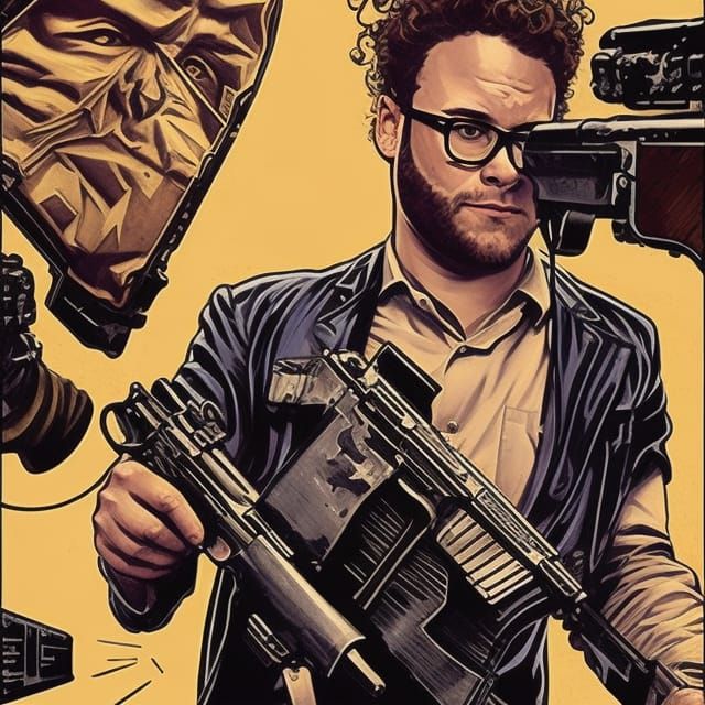 Seth Rogen with gun - AI Generated Artwork - NightCafe Creator