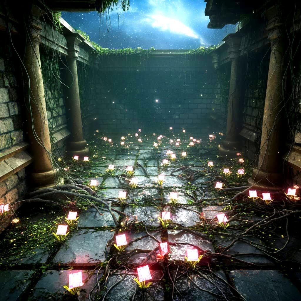 Strange Squares - Forgotten Ruin with Glowing Square Flowers