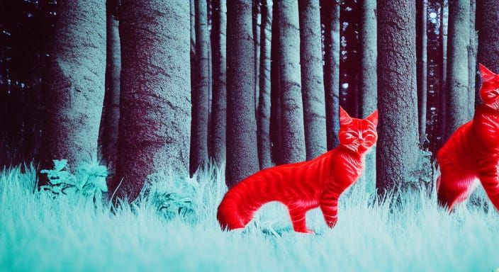 Infrared horror red cats in mysterious forest deep color 64 megapixels ...