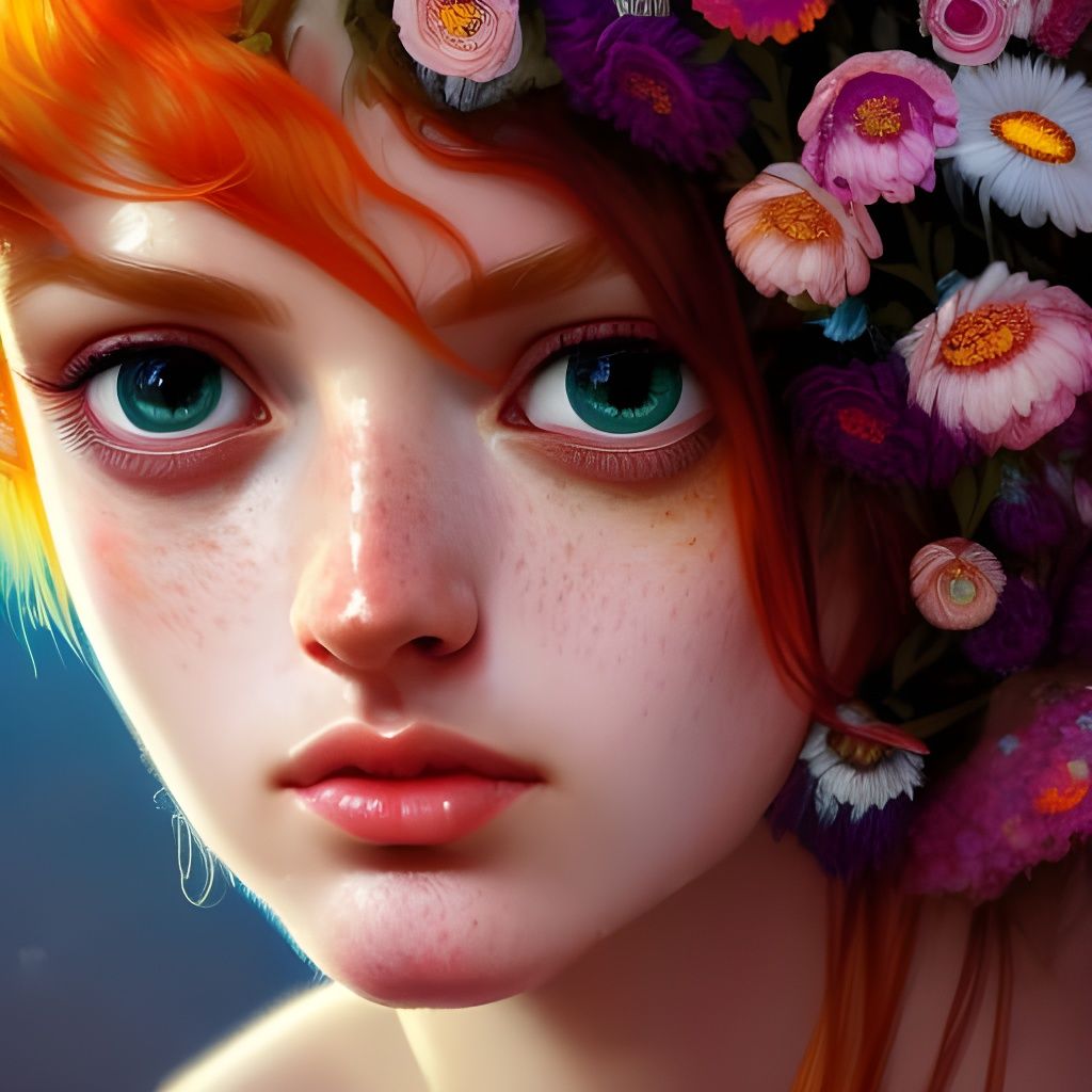 girl, freckles, big doe eyes, full lips, fiery locks of long hair ...